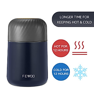 FEWOO Food Thermos - 20oz Vacuum Insulated Soup Container, Stainless Steel Lunch box for Kids Adult, Leak Proof Food Jar with Folding Spoon for Hot or Cold Food (Midnight Blue)