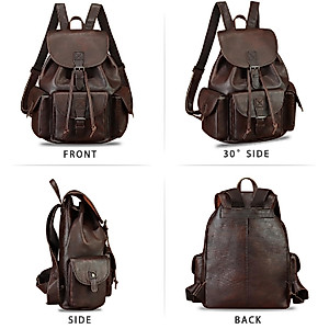 IVTG Genuine Leather Backpack Vintage Handmade High Capacity Leather Rucksack Casual Daypack Retro Knapsack Purse (Coffee)