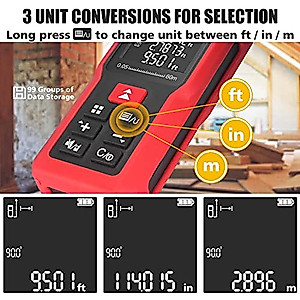 Laser Distance Meter,Laser Measure Tool 196ft/60m Area Volume Pythagorean Laser Rangefinder,High Precision Portable Range Finder with Digital Level for Measuring Distance,M/in/Ft,100 Data Set Storage