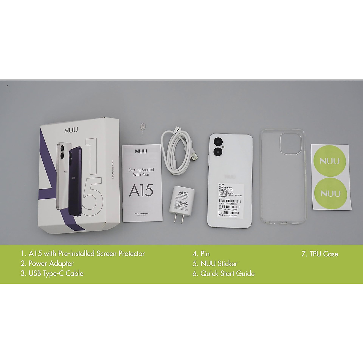 NUU A15 Cell Phone 4GB + 128GB, Compatible with Mint, Metro, T-Mobile, Qlink and More, Perfect for Teenagers, Dual SIM 4G, Octa-Core Helio G36 2.2GHz 6.5" HD+, Android 13, White, US Warranty