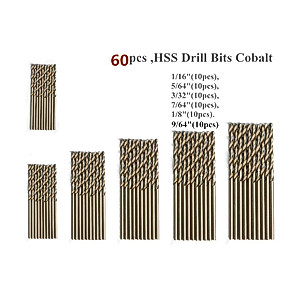 60PCS, (1/16"-9/64"), M35 Cobalt Drill Bits