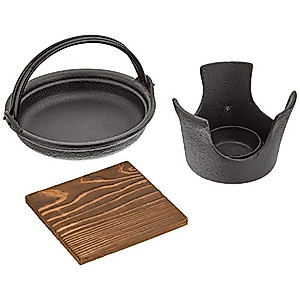Asahi QSK41 Iron Southern Sukiyaki Pot Stove Set, Cast Iron/Wooden Base: Natural Wood, Japan