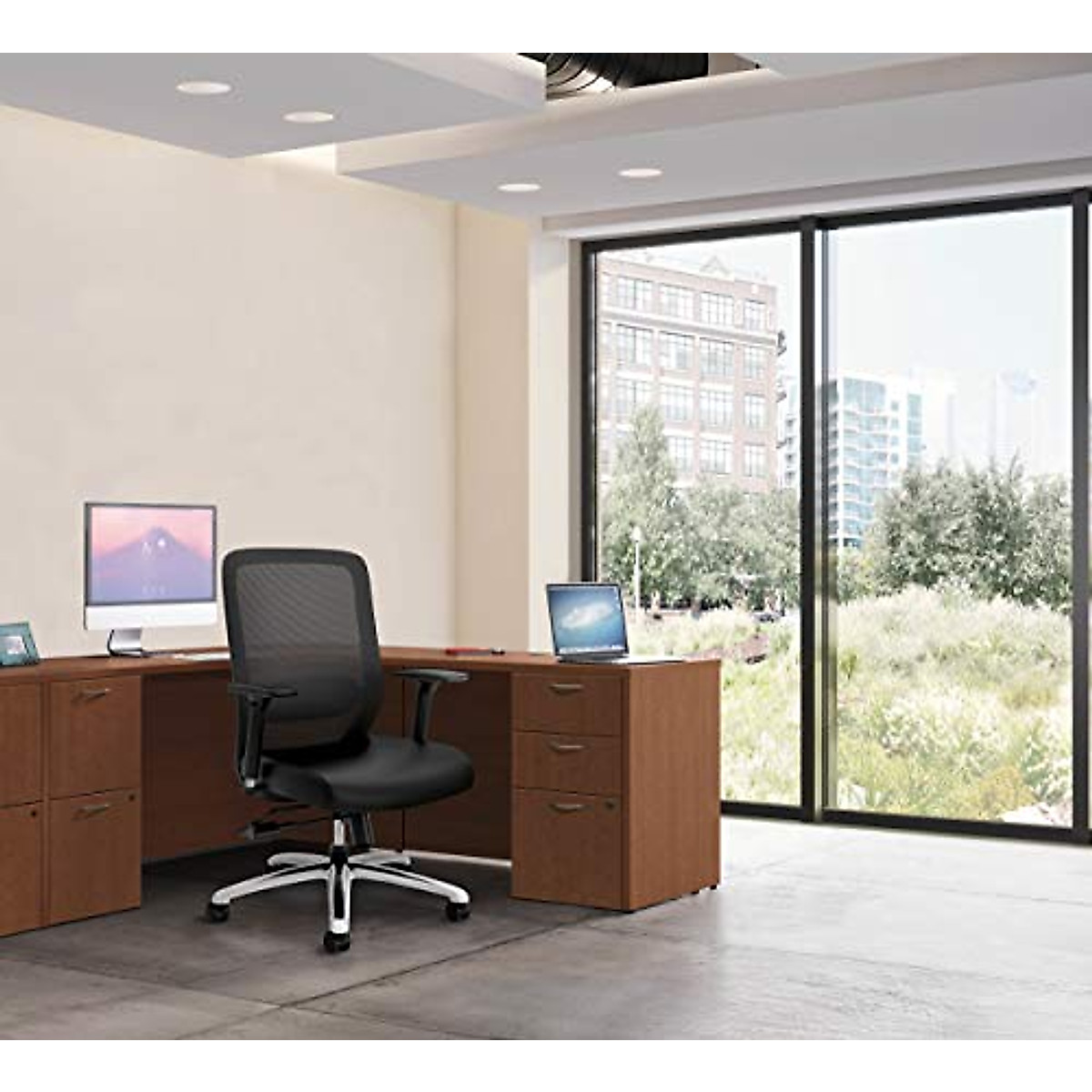 HON Exposure Task Mesh High-Back Computer Chair with Leather Seat for Office Desk, Black (HVL721)