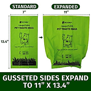 PETORO Compostable Dog Poop Bags, Corn Based Pet Waste Bags, Eco-Friendly, BPI-Approved, Plant-Based, Unscented, Durable, Leak Proof, Extra Large, Standard Size, 60 Count