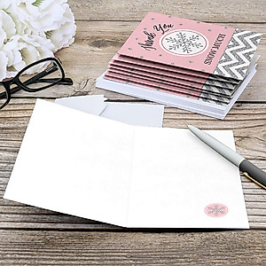 Big Dot of Happiness Pink Winter Wonderland - Holiday Snowflake Birthday Party or Baby Shower Thank You Cards (8 Count)