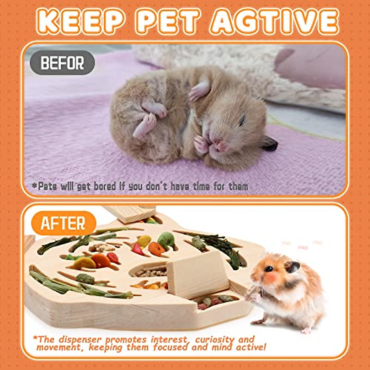 Sieral Wooden Enrichment Foraging Toy for Small Pet 7.7''x 7.1'' Interactive Hide Treats Puzzle Rabbit Toys Small Animal Toys Mental Stimulation Toys for Guinea Pig Hamster Bunny Rat Chinchilla