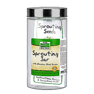NOW Foods, Sprouting Jar with Stainless Steel Screen, Designed for Legumes, Seeds and Grains Sprouting, 1 Jar