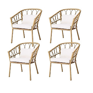 ME2 Outdoor Set of 4 Patio Dining Chairs, Bamboo Wove Dinning Chairs with Cushion,Outdoor Seating Set for Backyard, Poolside, Balcony, Indoor,Garden