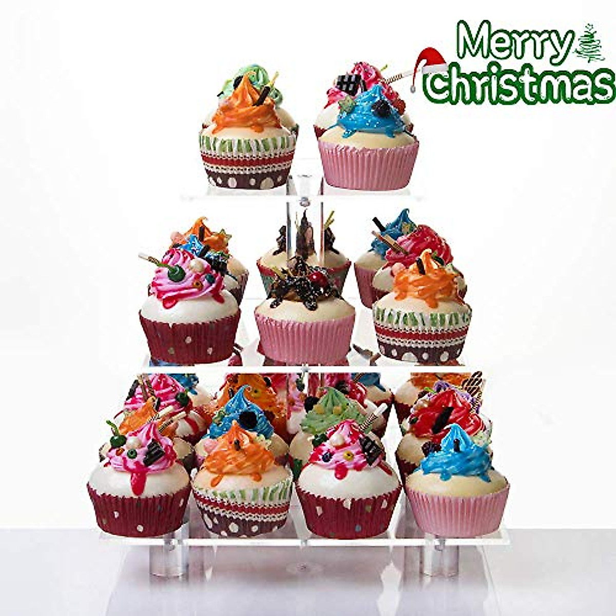 Acrylic Cupcake Stand, Clear Dessert Tower Holder Display with Base for Wedding, Party, Baby Shower, 3 Tier Square, Transparent