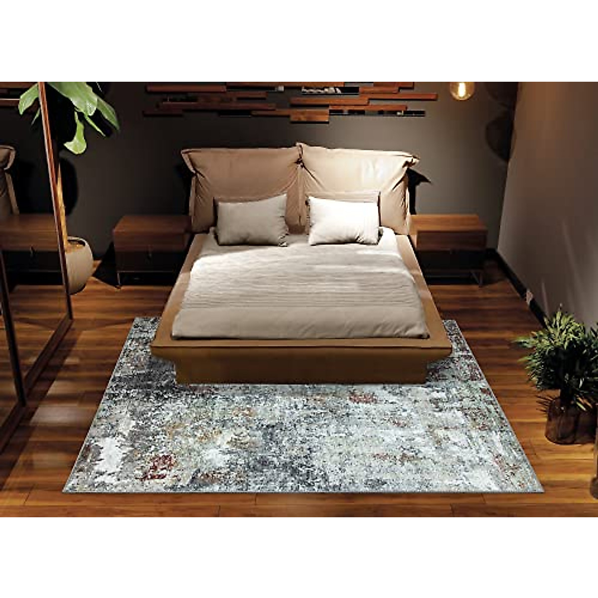 Bloom Rugs Washable Non-Slip 3' x 5' Rug - Gray/Red/Brown Modern Abstract Area Rug for Living Room, Bedroom, Dining Room, and Kitchen - Exact Size: 3' x 5'