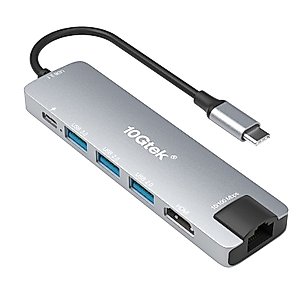 USB C hub 6 in 1 USB C to HDMI multiport adapter with 4K HDMI, USB 3.0, 2 USB 2.0, RJ45, PD compatible for MacBook Pro/Air, ipad Pro, Samsung Galaxy, Dell XPS, Google PixelBook and more Type c devices