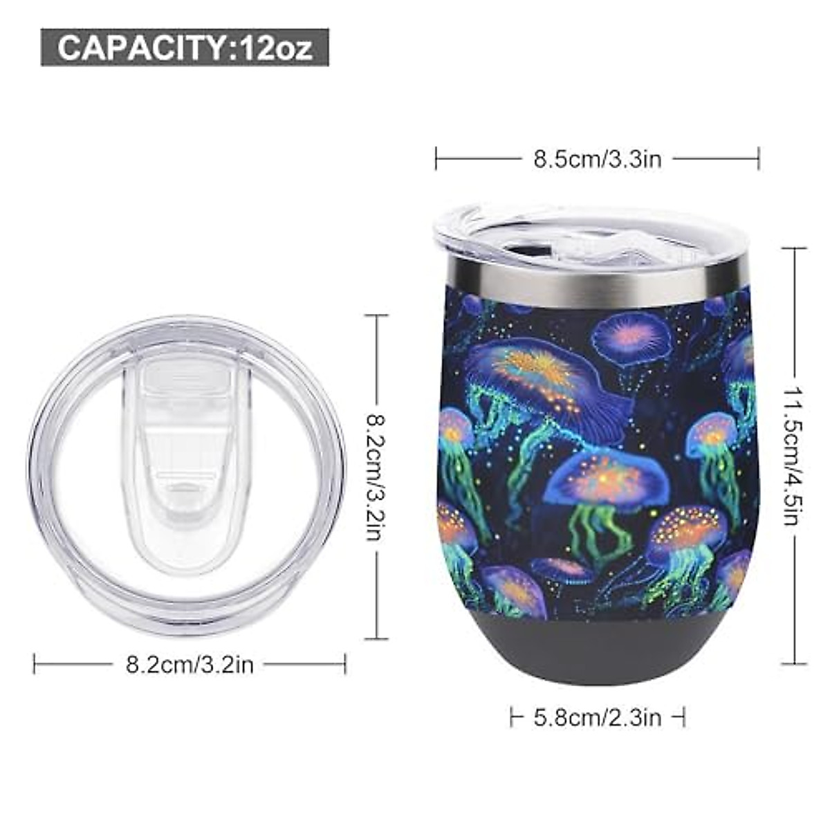 Glowing Up Jelly Fish Funny Wine Tumbler 12 Oz Stainless Steel Insulated Mug Double Wall Water Cup with Lid