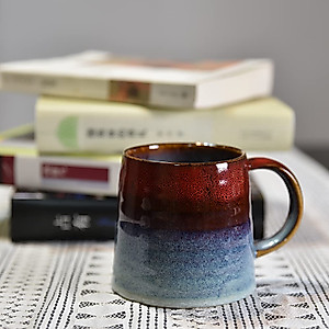 wewlink Large Ceramic Coffee Mug, Pottery Mug,Tea Cup for Office and Home,Handmade Pottery Coffee Mugs,16.5 Oz,Dishwasher and Microwave Safe,kiln altered glaze craft (Red)