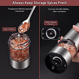 Upgraded Electric Salt and Pepper Grinder Set, Fast Chargeable Automatic Salt Pepper Grinder Mill Shaker Refillable With Light, Mill Tray, Adjustable Coarseness Stainless Steel Grinder Kitchen Gadgets
