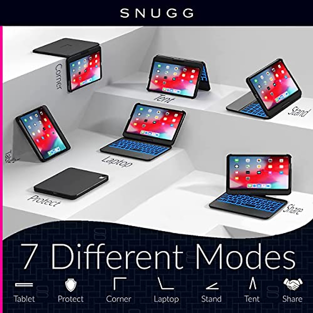 Snugg iPad Pro 12.9 Case with Keyboard (2022 6th Gen/2021 5th Gen) - Bluetooth Backlit Magic Keyboard iPad Pro 12.9-360 Degree Rotatable Keyboard for Apple iPad 12.9 Pro Case with Keyboard - Black