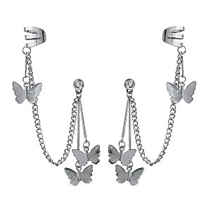INENIMARTJ Butterfly Cuff Chain Earrings for Women, Tassel Ear Cuffs, 40mm Stud Earrings, Nickel-Free Alloy, Corrosion-Resistant, Lightweight