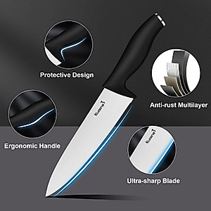 Kuisine Chef Knife Set,High Carbon Stainless Steel Ultra Sharp Blade Ergonomic Handle,Kitchen Knife Block Set with Built-in Sharpener, Elegant Gift for Holiday
