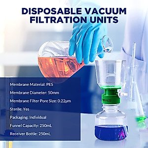Membrane Solutions Sterile Disposable Vacuum Filter Units with 0.22um PES Membrane, 250mL, 4/CS