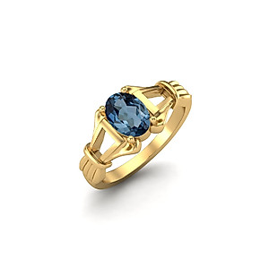 MOONEYE Solid 925 Sterling Silver 7x5mm Oval Shape London Blue Topaz November Gemstone Birthstone Engagement Women Ring (Gold Vermeil, 8)