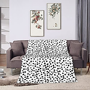 Black White Polka Dots Blanket for Adults Women Soft Flannel Throw Blankets Lightweight Warm Leg Blanket for Winter Couch Bed 50 x 60 in