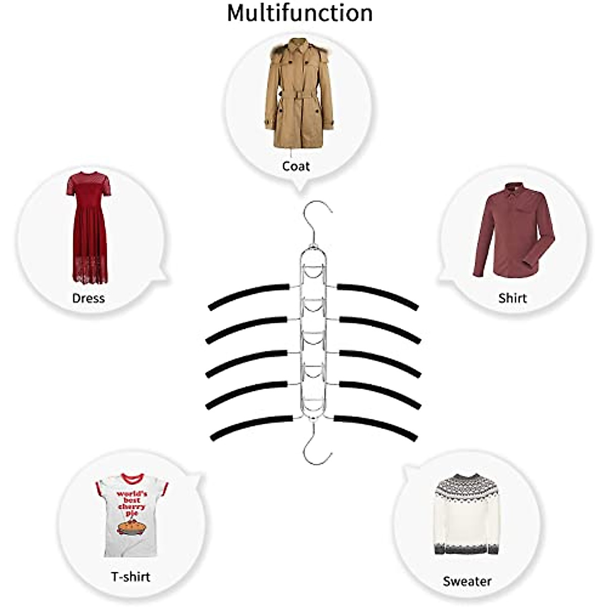Koobay 5 in 1 Space Saving Hangers Clothes Organizer, Multi Layers Wardrobe Clothes Hanger, Non-Slip Heavy Duty Shirt Hangers Metal Closet Organizer for Coat Jacket Sweater (1 Pack)