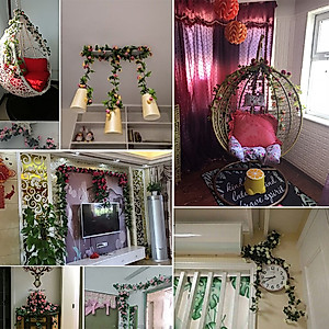 2 Pack of Artificial Rose Vine Flowers with Green Leaves, 15 Foot Fake Silk Rose Hanging Vine Flowers Garland Ivy Plants for Home Hotel Office Wedding Party Garden Craft Art Décor