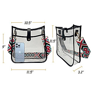 TopTTanBo Clear Crossbody Purse Bag for Women, Clear Messenger Bag Stadium Approved with Wide Shoulder Strap (black)