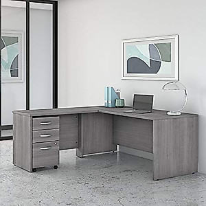 Bush Business Furniture Studio C Collection Desk, Return, Hutch and 3 DWR Mobile Pedestal, Platinum Gray
