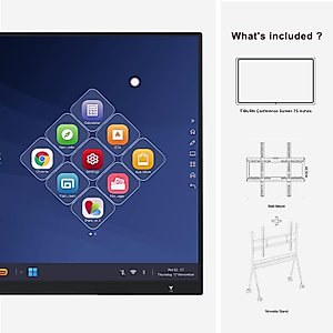 TIBURN R2 75" 4K UHD Smart Board | Smart Digital Whiteboard | All-in-One Touch Screen Computer with Open App Ecosystem, Includes Movable Stand+Wall Mount, Ideal for Office, Classroom, and Conference