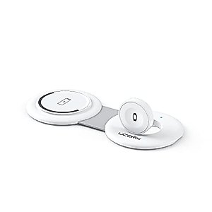 UCOMX Nano Mini Magnetic 2 in 1 Wireless Charger,Traveler Wireless Folding Charging Station,Compatible for iPhone 12/13/14/15 Pro Max,AirPods Pro,iWatch Ultra,Travel Charger for Multple Devices