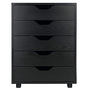 Knocbel Mobile Storage Cabinet with 5 Drawers, Home Office Rolling File Cabinet on Wheels, 19.2" L x 15.9" W x 26.3" H (Black)
