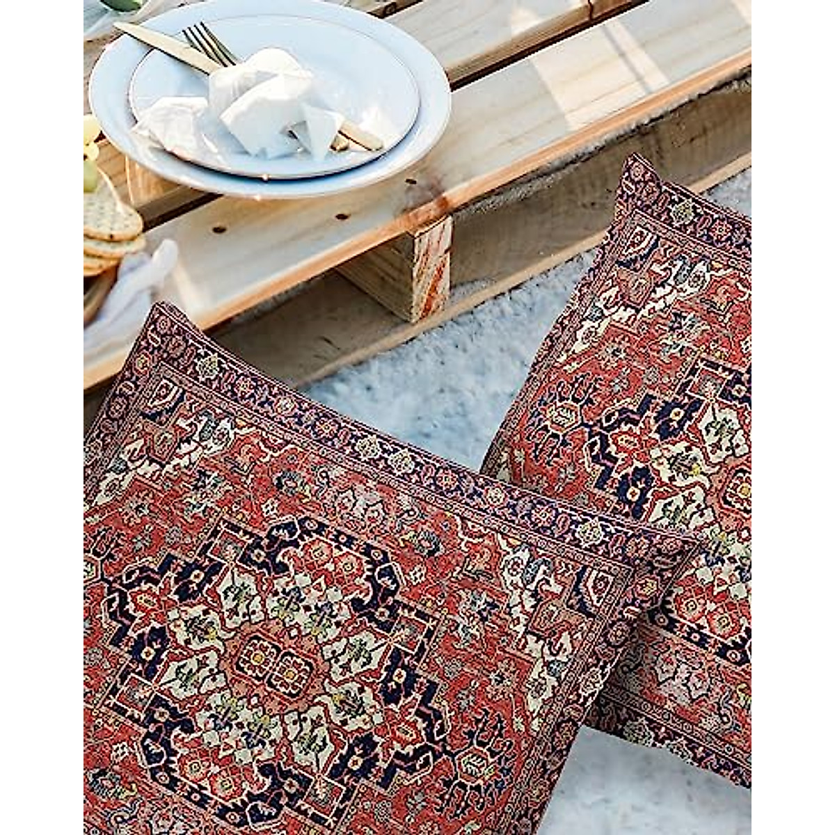 Outdoor Pillow Covers Waterproof, Native American Indian, Decorative Square Throw Pillowcases Patio Cushion Covers for Tent/Garden, 16" x 16" 2 Pack, Abstract Antique Traditional European Luxury