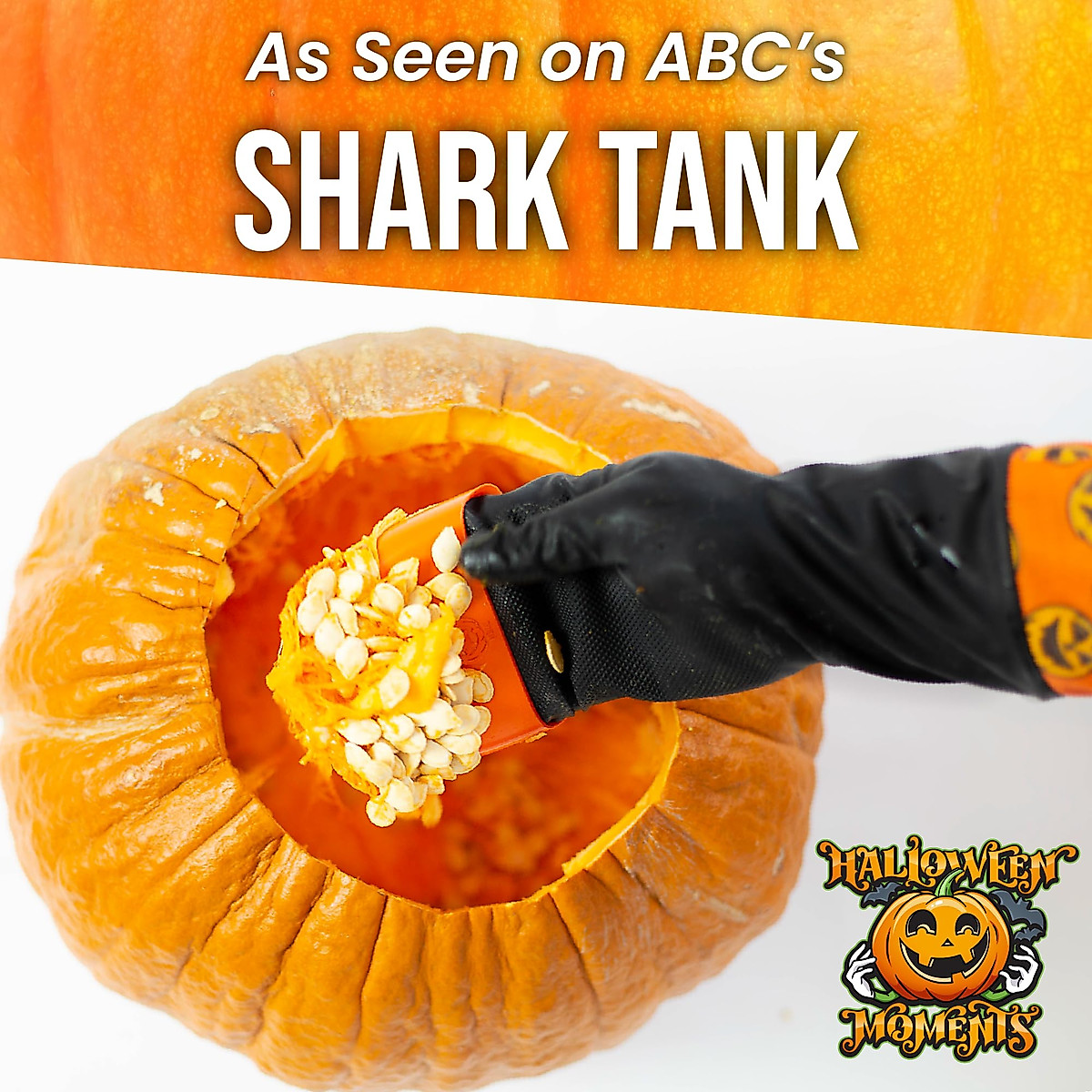 Halloween Moments Pumpkin Scraper Glove – As Seen On Shark Tank - Mess Free and Fun Pumpkin Carving Kit – Carve and Clean Jack-O-Lantern Guts with Ease and Zero Mess on Your Hands!