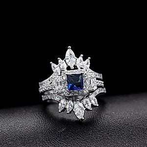 Uloveido 925 Sterling Silver Marquise Cut Clear Cubic Zirconia Crown Wedding Rings Guard Enhancer For Solitaire Heart Anniversary Ring Y530 (Size 7)