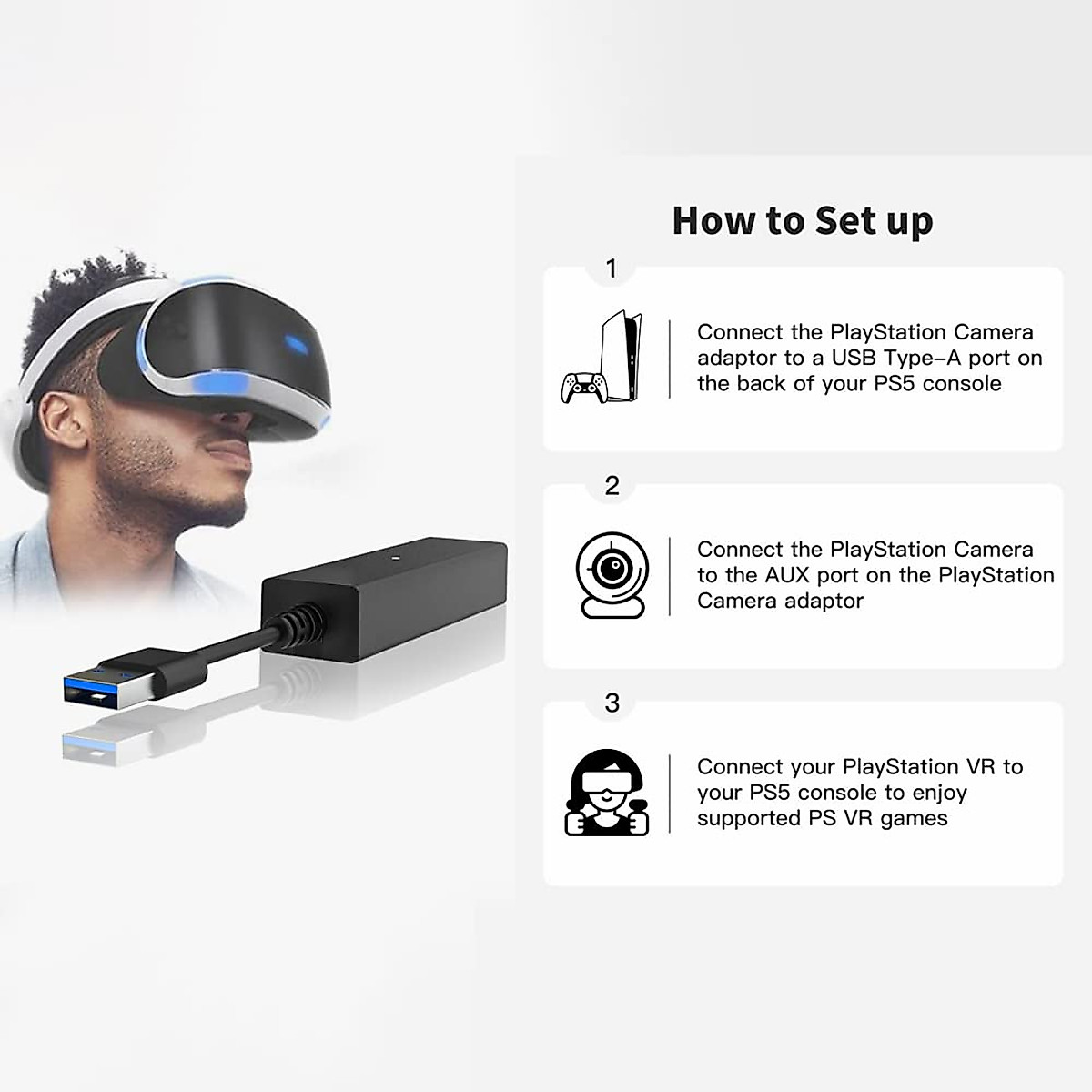 Hilitand for Camera Adapter Cable, Play PS VR on PS5, PS4 Converter Connecting Cable for Game Console for PS4 Host Camera