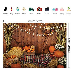 WOLADA 7x5FT Fall Backdrops for Photography Thanksgiving Backdrop Fall Haystack Photo Backdrop Farm Harvest Backdrop Pumpkin Barn Vintage Wooden Plank Background Newborn Photo Backdrop 12480