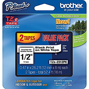 Brother TZe2312PK Laminated Black On White Tape 2-Pack (Total of 4 Tapes)
