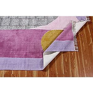 Casavani Hand Block Printed Rug Geometric Blue & Pink Tassel Rug Boho Area Rug Easy Care Washable Rugs for Doormat Entryway Living Room Bedroom Hallway Balcony 10x10 Feet Square