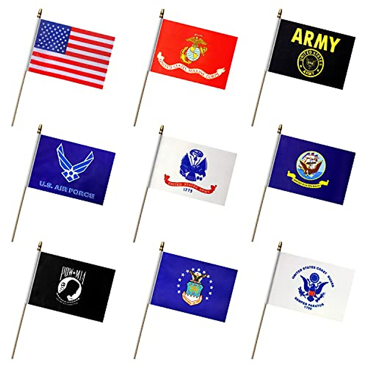 LoveVC Military Flag Set Small Mini Army Armed Forces Hand Held Flags on Wooden Stick for Memorial Day,Veterans Day,5x8 Inch,20 Pack