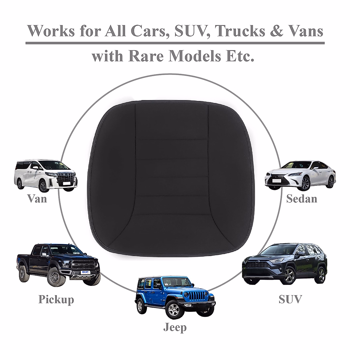 kingphenix Car Seat Cushion with 1.2inch Comfort Memory Foam, Seat Cushion for Car and Office Chair (Black)