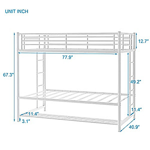 Twin Over Twin bunk Bed with Storage, Metal Twin Size Bunk Beds Frame with Stairs Full-Length Guardrail Space-Saving(Color:White)
