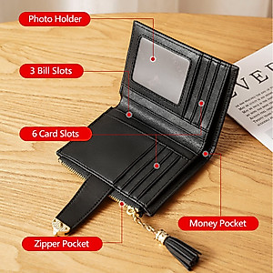 FOXER Women Leather Wallet Small Bifold Wallet Quilted Wallet Card Holder (Black2)