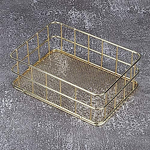 Wire Mesh Basket, Golden Desktop Metal Storage Basket Iron Grid Storage Tray Net Basket Storage Bins for Home Cosmetic Stationery (17x12x6cm)