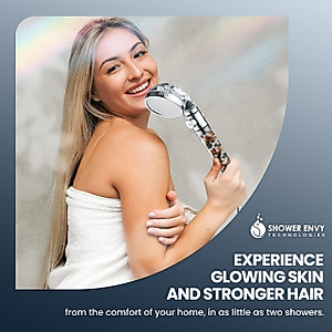 (Official) Shower Envy Shower Head by Ecowater Nortex - Filtered Showerhead, Eco Powder High Pressure Water Softener with ON/OFF switch and Ionic Beads for Dry Skin & Hair - 3 Spray Settings