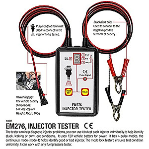 allsun em276 12V DIY Auto Fuel Injector Tester and Cleaner with 2 Adapters, 4 Pluse Modes Powerful Fuel System Vehicle Gasoline Pressure Diesel Short Circuit Protector