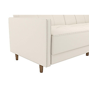 DHP Andora 76 Inch Futon Sofa Bed in Faux Leather, Modern Upholstered Couch Sleeper with Button Tufted Back and Seat, White