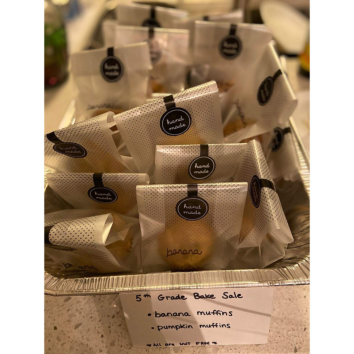 Palksky (400Pcs)200pcs Translucent Plastic Bags/Cellophane Bags with 200pcs Handmade Stickers for Muffin Cookie Cake Chocolate Candy Snack Wrapping Bakery Packaging