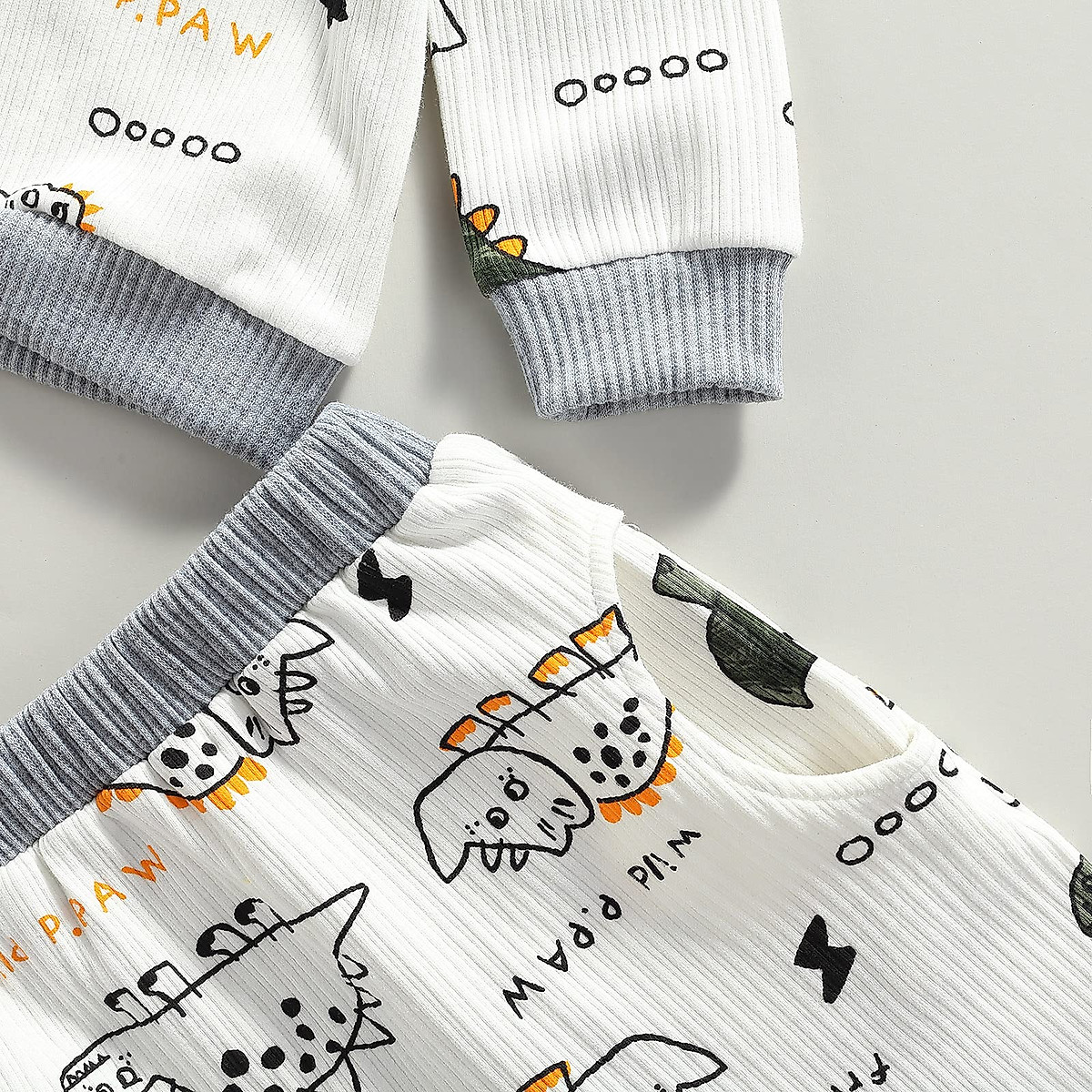 Newborn Infant Baby Boy Girls Clothes Printed Gender Neutral Long Sleeve Sweatshirts Fall Winter Pants Outfits Clothing (White, 0-3 Months)