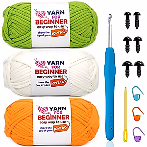 3 Pack Beginners Crochet Yarn Green White Orange Cotton Crochet Yarn for Crocheting Knitting Beginners with Easy-to-See Stitches Cotton-Nylon Blend Crochet Yarn for Beginners Crochet Kit(3x50g)