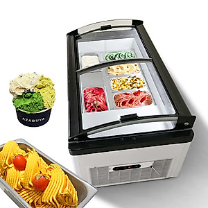 Mvckyi Ice Cream Dipping Cabinet Commercial Ice Cream Display Freezer, 6 Square Pans Gelato Freezer Display Case, Countertop Hard Ice Cream Showcase with LED Light, for Bar, Coffee Shop